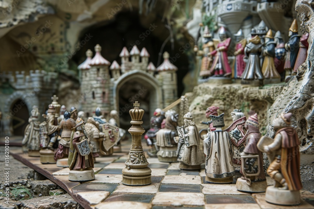 Medieval Chess Set Display in Ancient Castle Environment Stock Photo ...