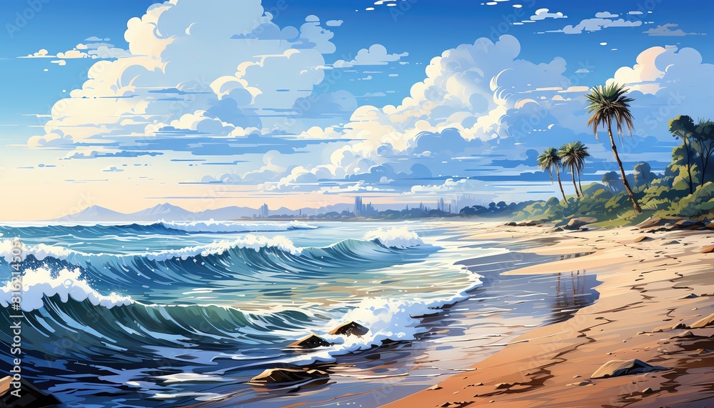 Watercolor flat design front view ocean theme animation Analogous Color ...