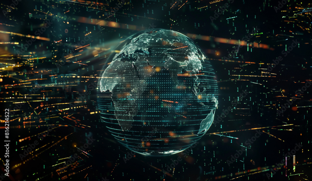 A futuristic holographic digital representation of Earth with data ...