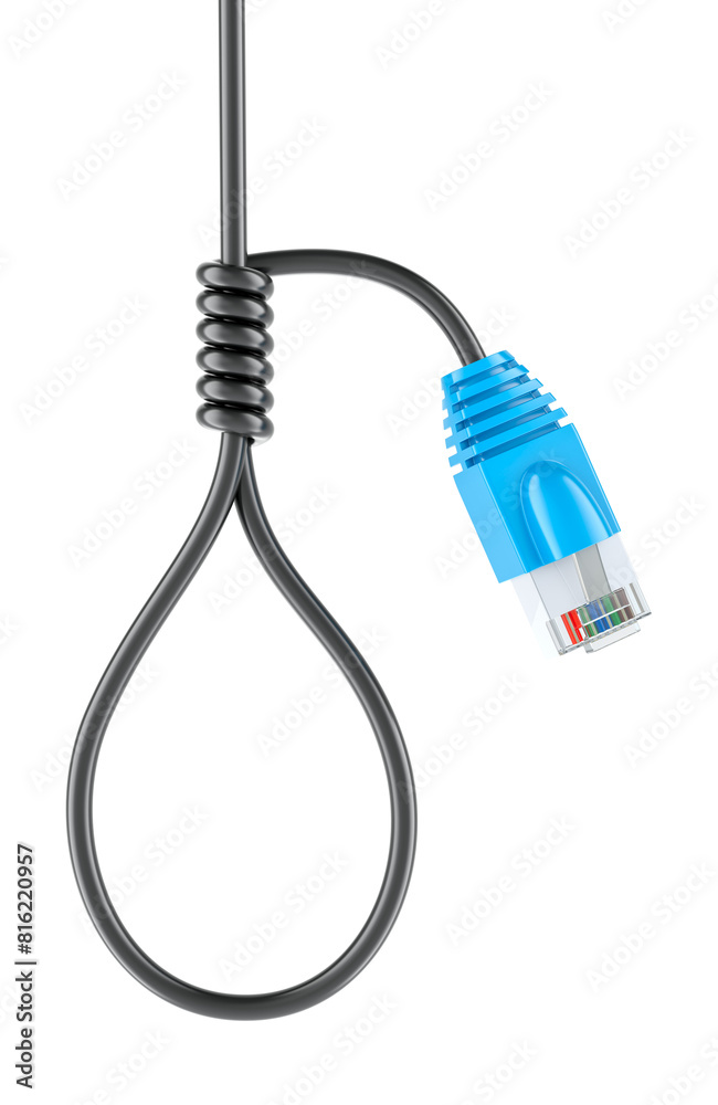 Network Problem, concept. Noose from lan cable, 3D rendering isolated ...