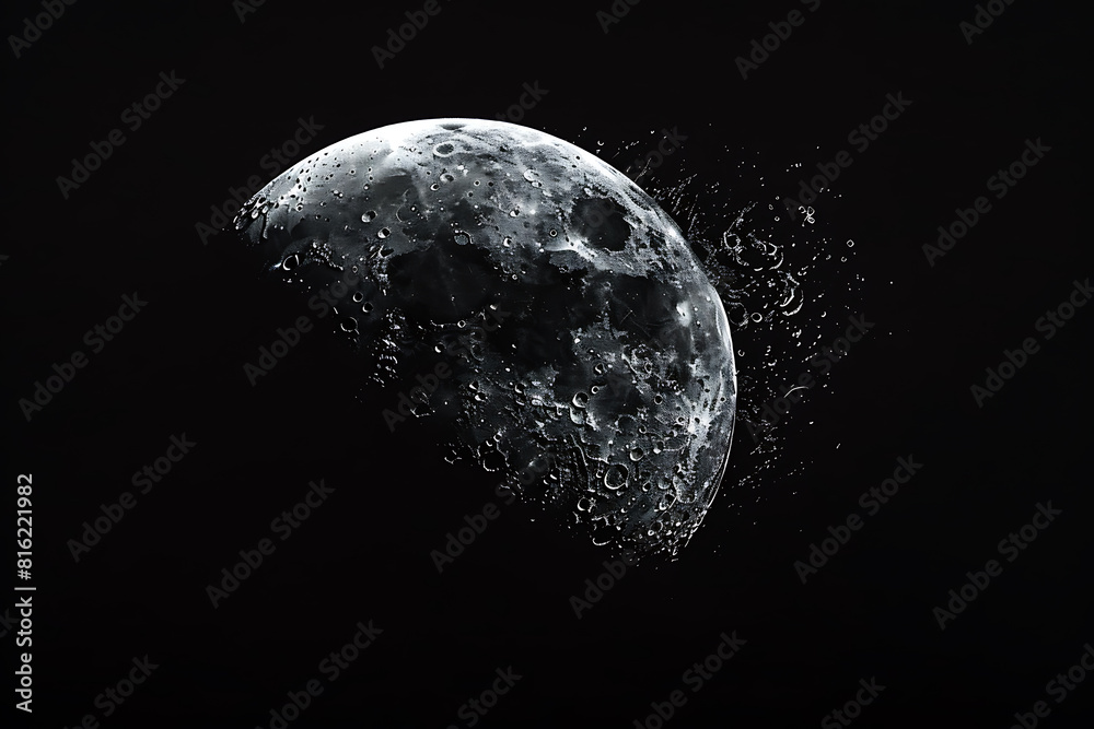 The ethereal silhouette of the moon fragmented against the night sky ...