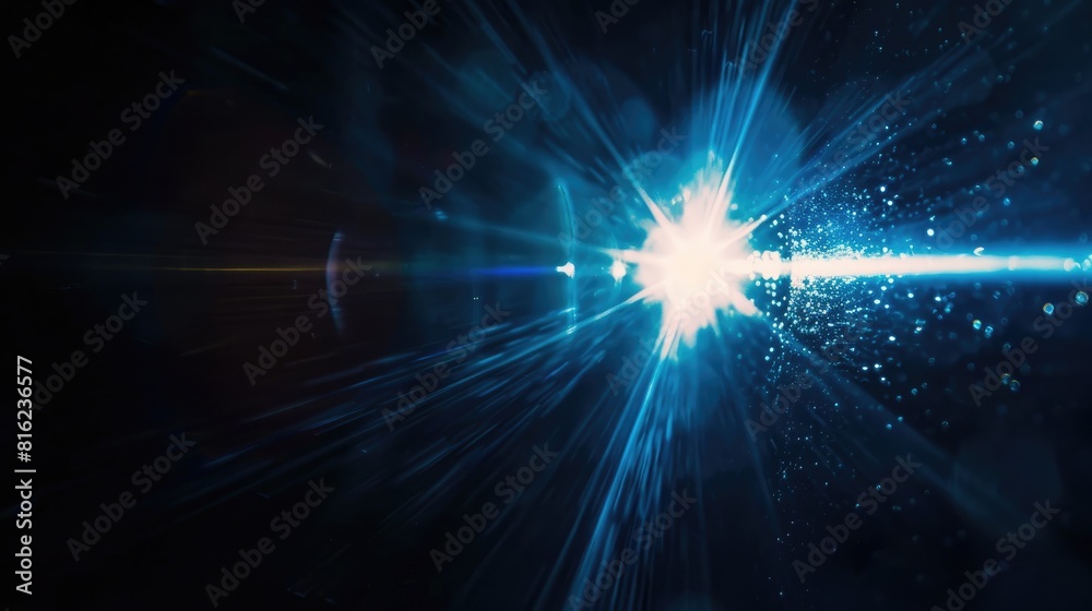 Blue Anamorphic lens flare effect transition on black background for ...