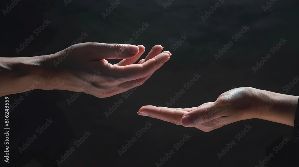Give two hands with nothing on both on dark background with copy space ...