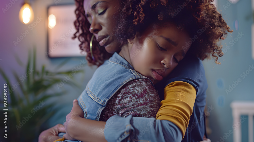 Black woman hugging her scared daughter while attending child ...