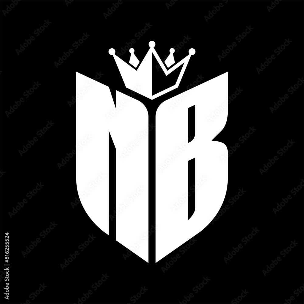 NB Letter monogram with shield shape with crown black and white color ...