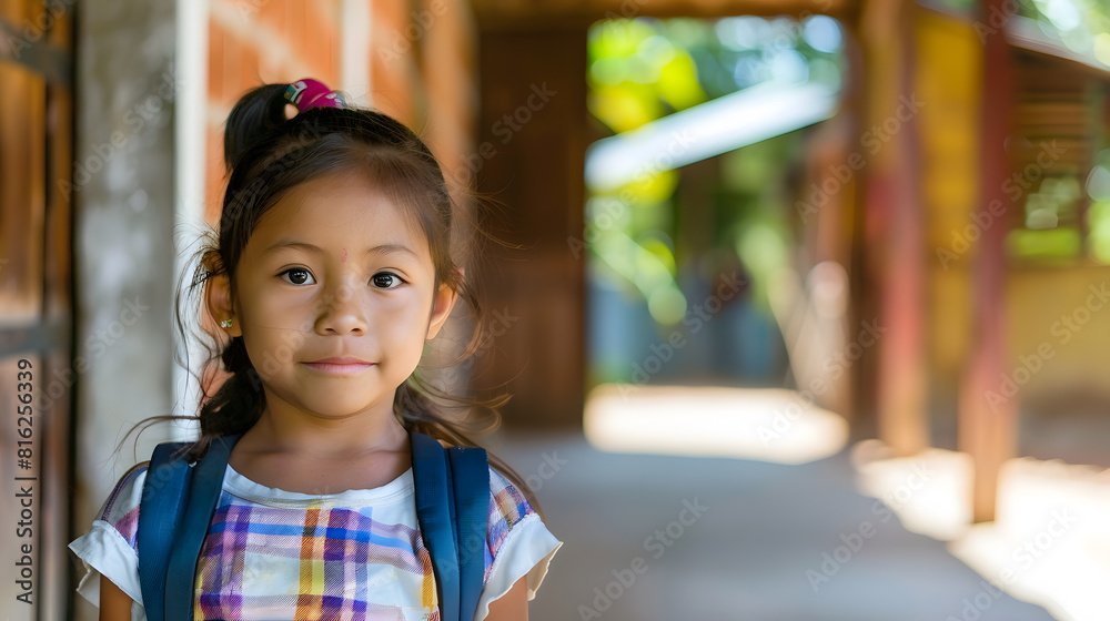 Hispanic girl ready to go to school in rural area Latin girl on her way ...