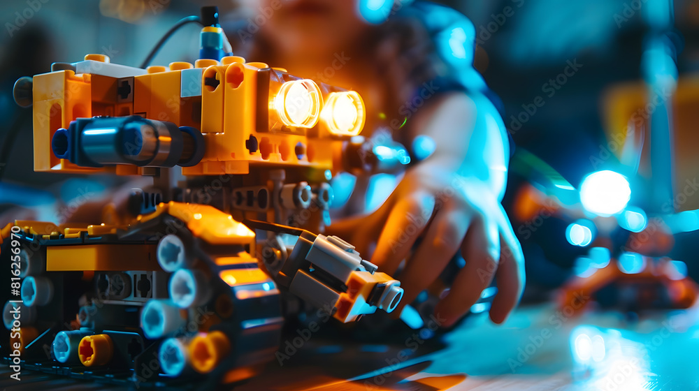 Robotics programming class Children construct and code Robot STEM education using constructor ...