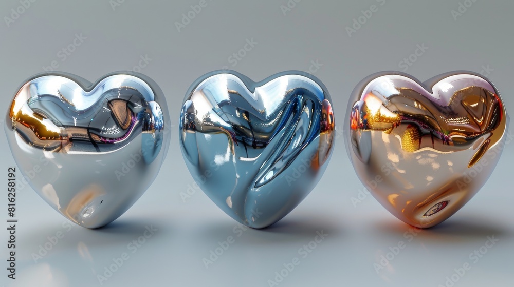 Chrome liquid form set, metallic y2k abstract shapes, glossy silver ...