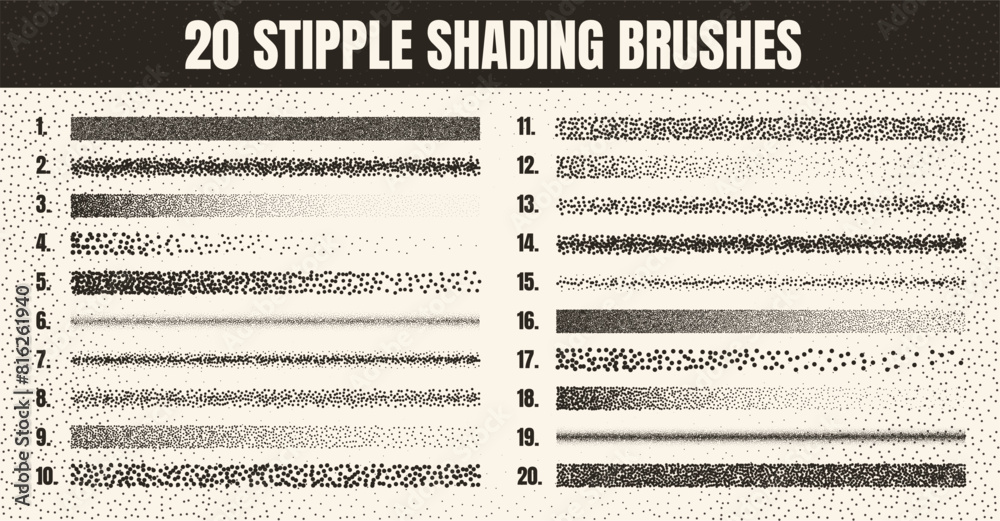 Stipple scatter brush, ink drawing and texturing. Fading gradient ...