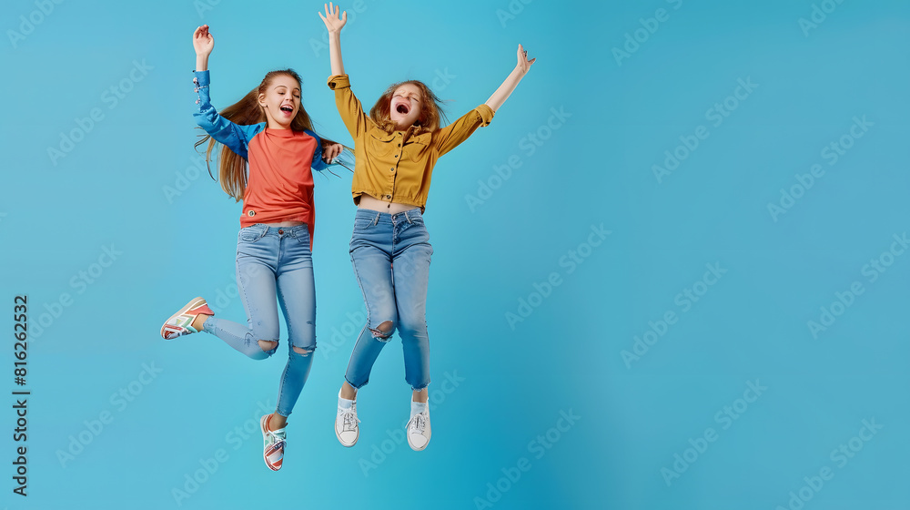 Full length body size view of two people nice crazy attractive cheerful ...