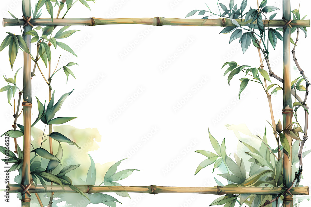 bamboo frame watercolor: A rectangular bamboo frame border, with a ...