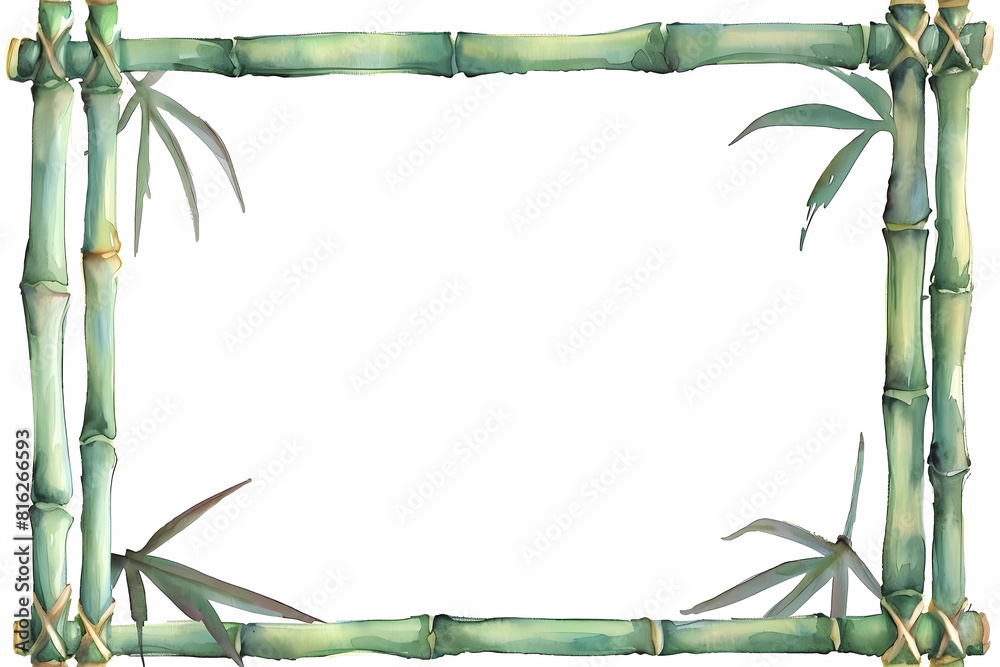 bamboo frame watercolor: A rectangular bamboo frame border, with a ...
