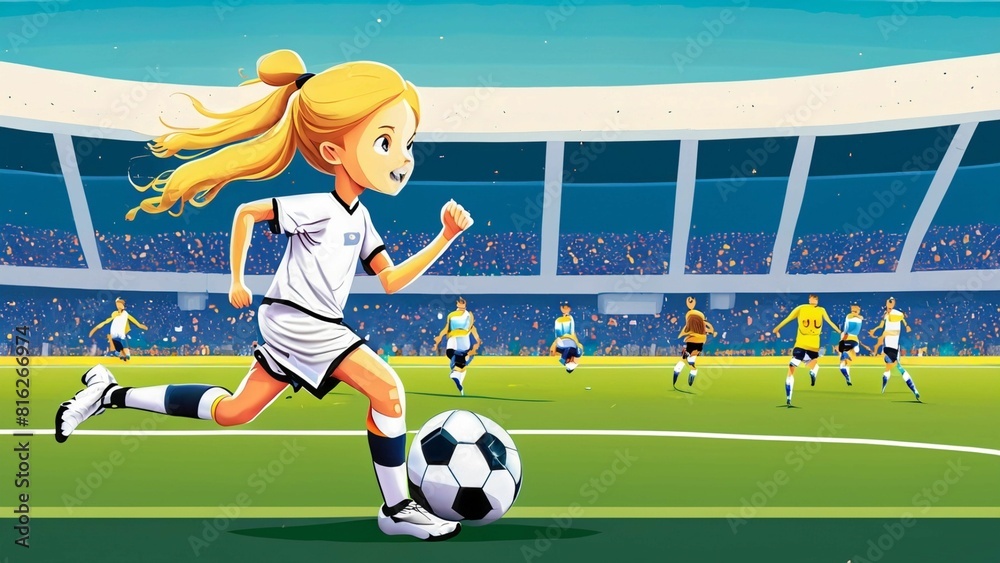 A young girl football player in colors of national germany football ...