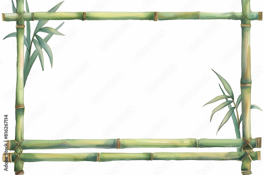 bamboo frame watercolor: A rectangular bamboo frame border, with a ...