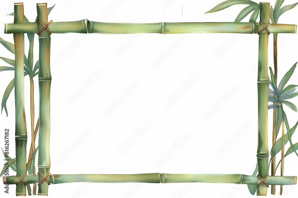 bamboo frame watercolor: A rectangular bamboo frame border, with a ...