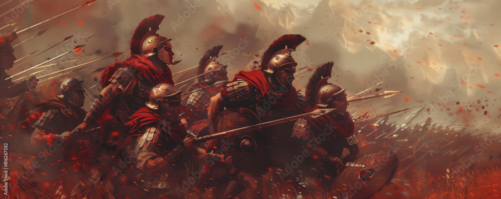 Ancient roman warriors on the battlefield, Roman Empire army at war ...