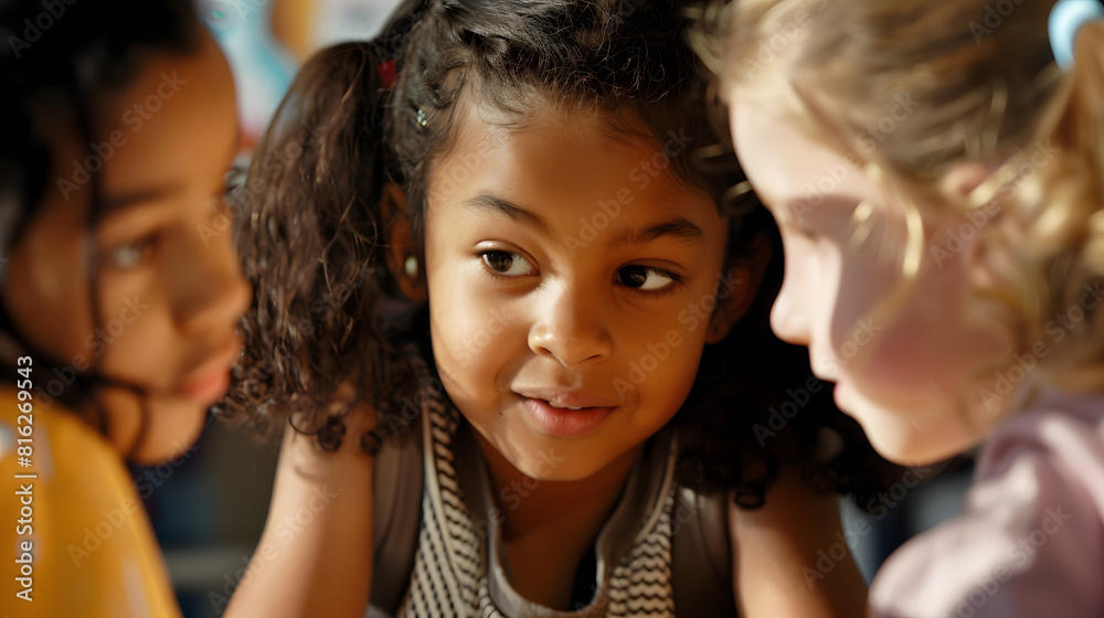 Group work of school children multiracial students pupils discuss a ...