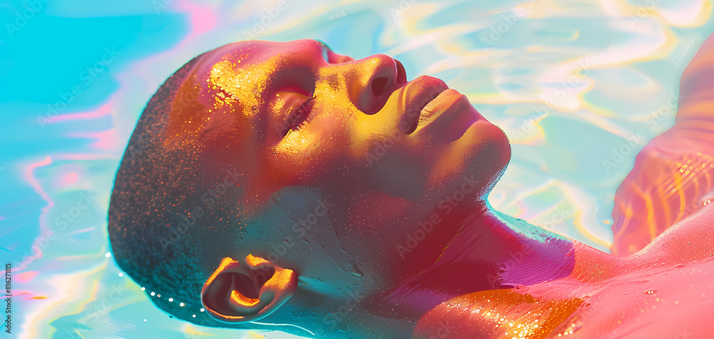 Image focuses on the silhouette of an ear partially submerged, against ...