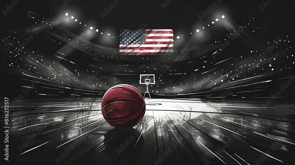 Dramatic basketball court under spotlight in sports arena Stock ...