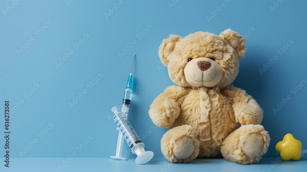 medicine healthcare and diabetes concept teddy bear toy with syringe ...
