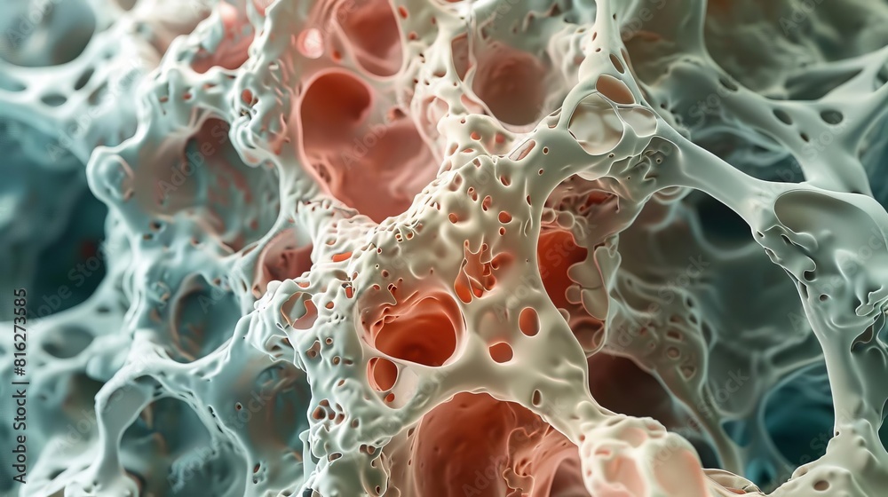 A highly magnified image of healthy bone marrow cells, showing a ...
