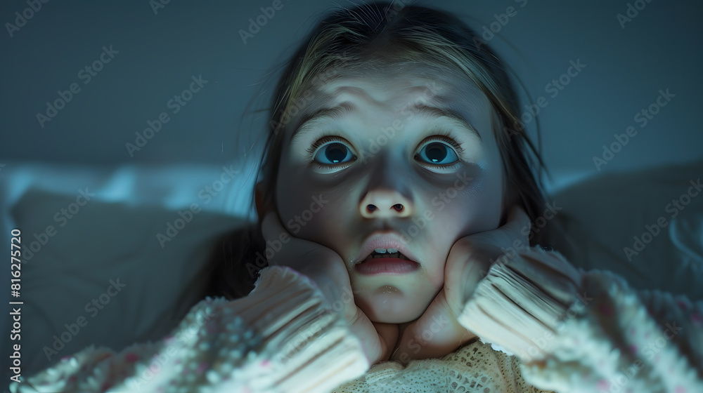 Frightened little girl insomnia Teenager looking terrified experiencing ...
