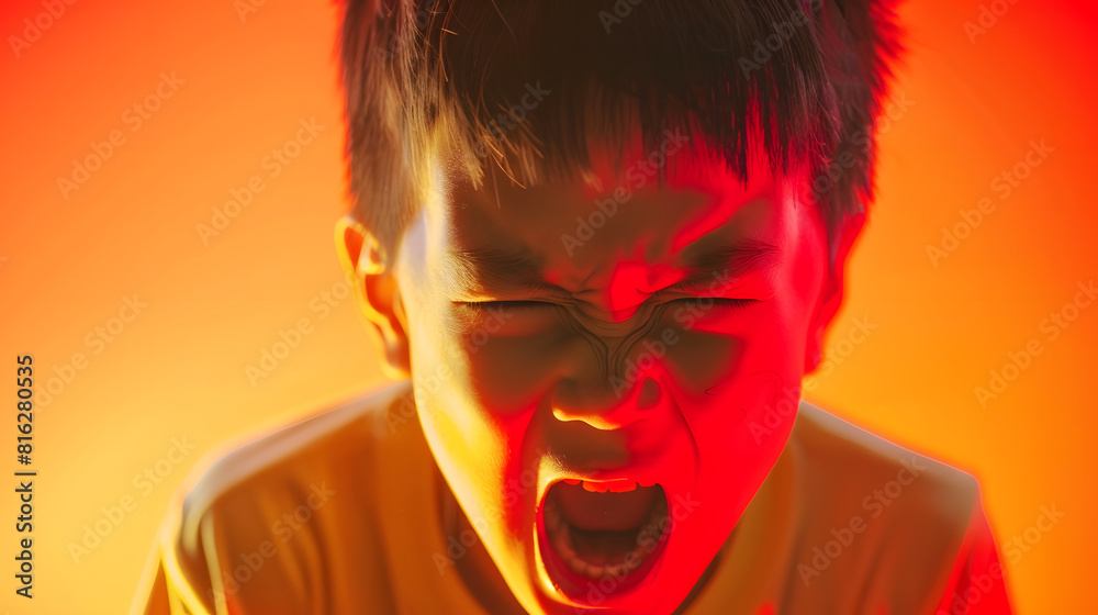 Attention deficit hyperactivity disorder ADHD ConceptAngry Asian boy ...