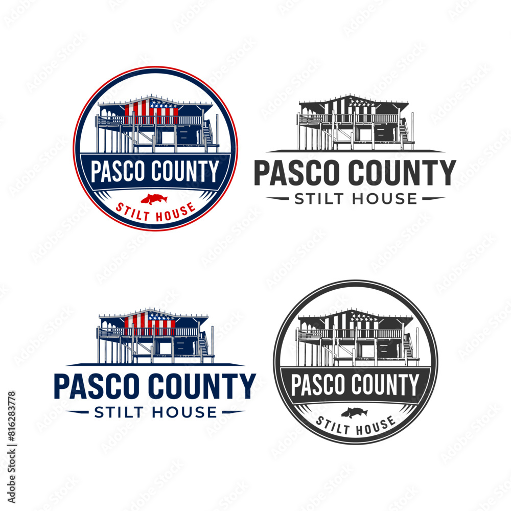 Pasco County stilt house vector illustration bundling set logo ...