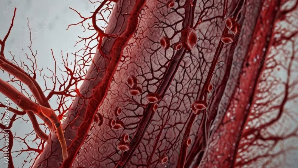 Animation of blood flow shows red cells streaming through a vein ...