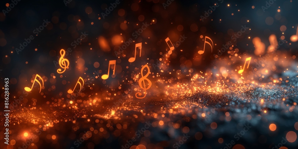 Blowing musical notes floating amidst a mesmerizing background of fiery ...