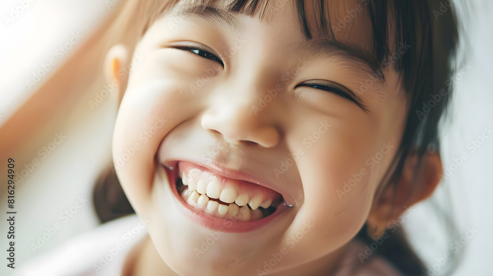 Happy Little asian girl child showing big smile and laughing Healthy ...