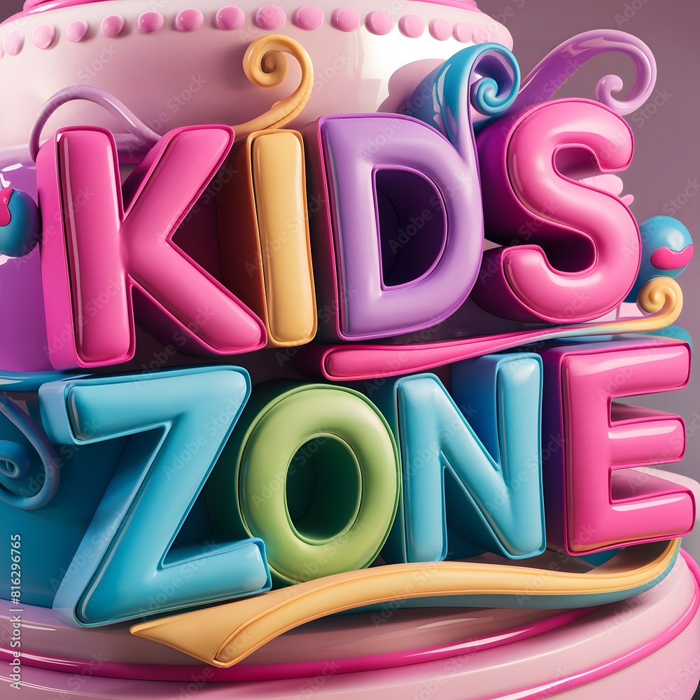 Colorful Kids Zone 3d text effect template design for children play ...