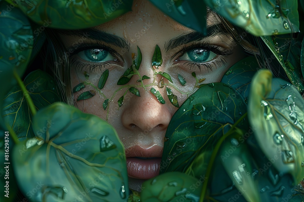 Enchanted Forest Nymph: Lush Green Vines Detailed Digital Art of a ...