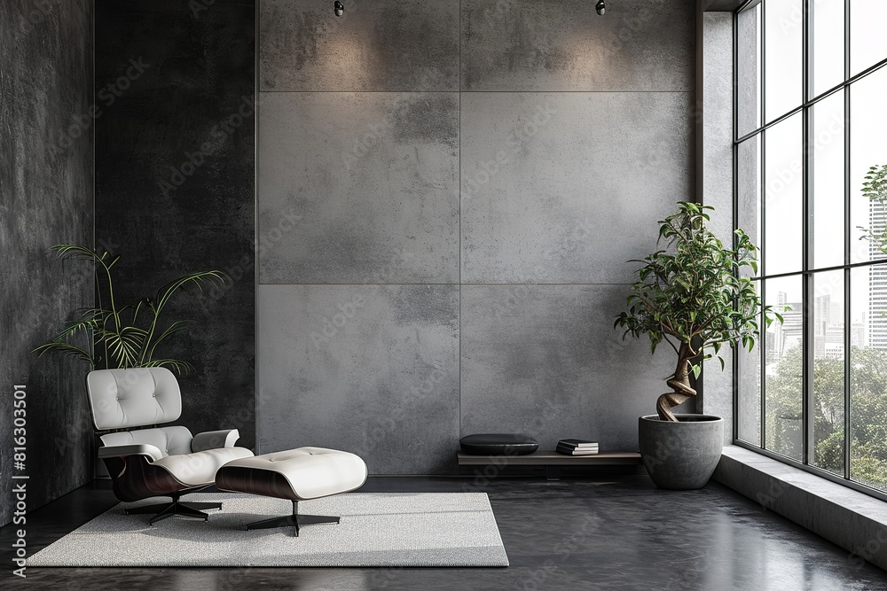 Creating a model of a modern loft living room with a concrete textured ...