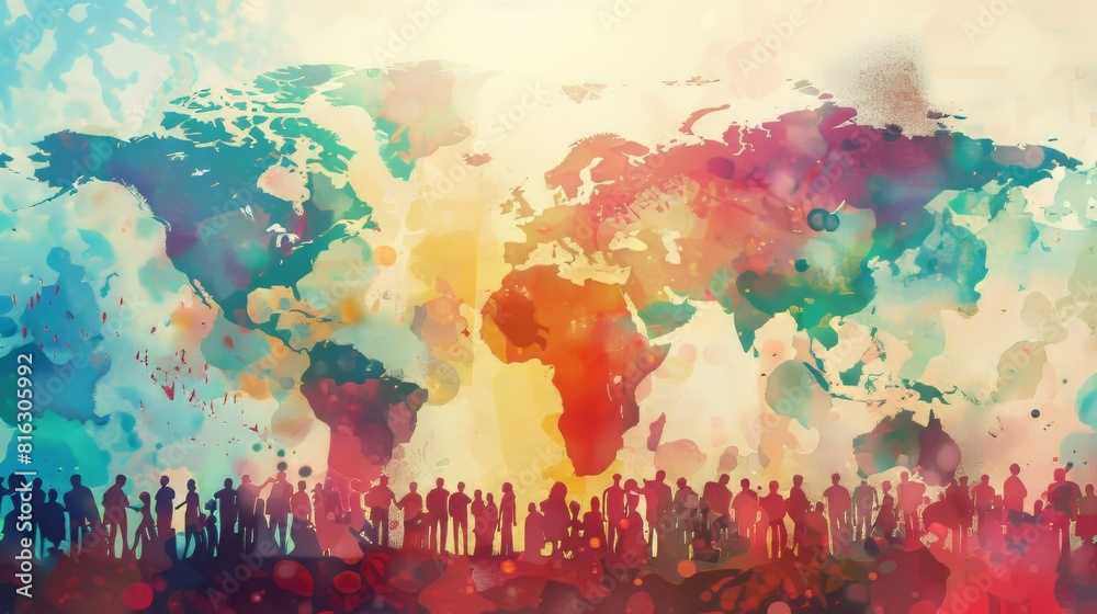 World Population Day. Different multi cultural ethnicity people crowd ...