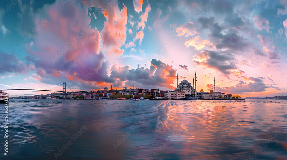 Istanbul Bosphorus panoramic photo Istanbul landscape beautiful sunset ...