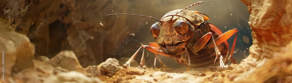 A cute of a burrowing insect modeled as a miner, digging through a ...