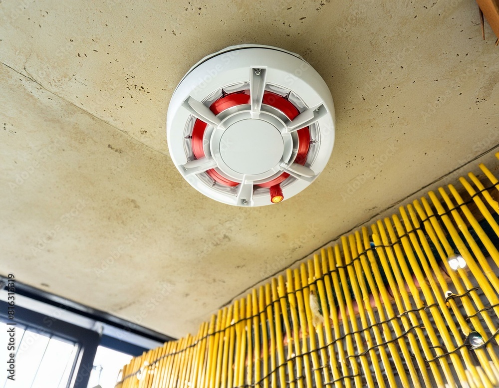 Ceiling smoke detector emergency fire alarm in apartment building Stock ...