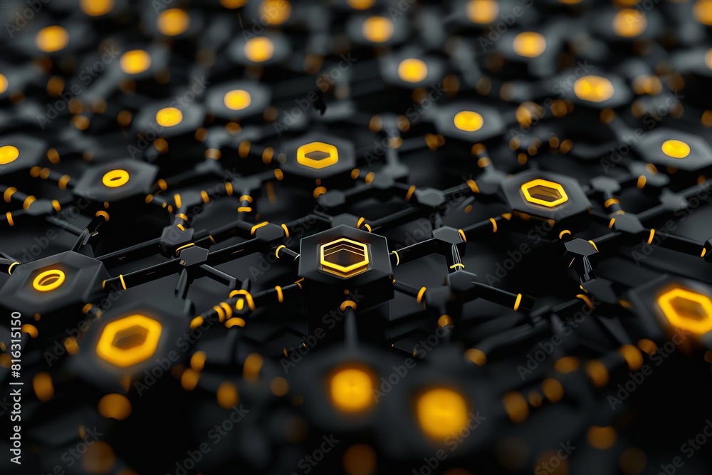 futuristic black and yellow blockchain architecture secure ...