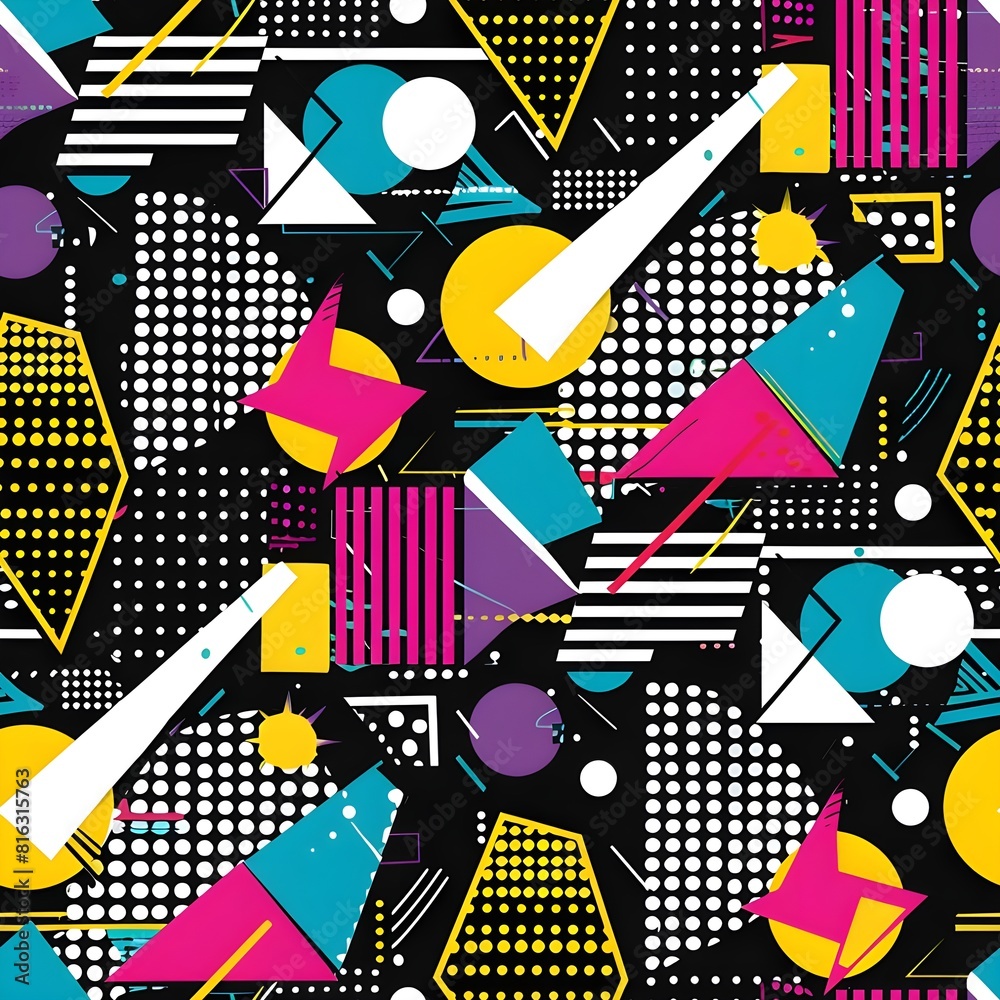 Background illustration, Seamless geometric pattern in retro 90’s style ...