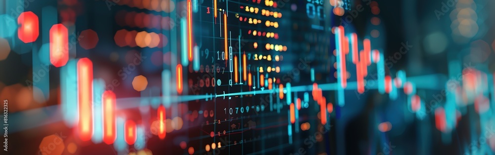 An abstract digital chart forms the backdrop, displaying stock business ...