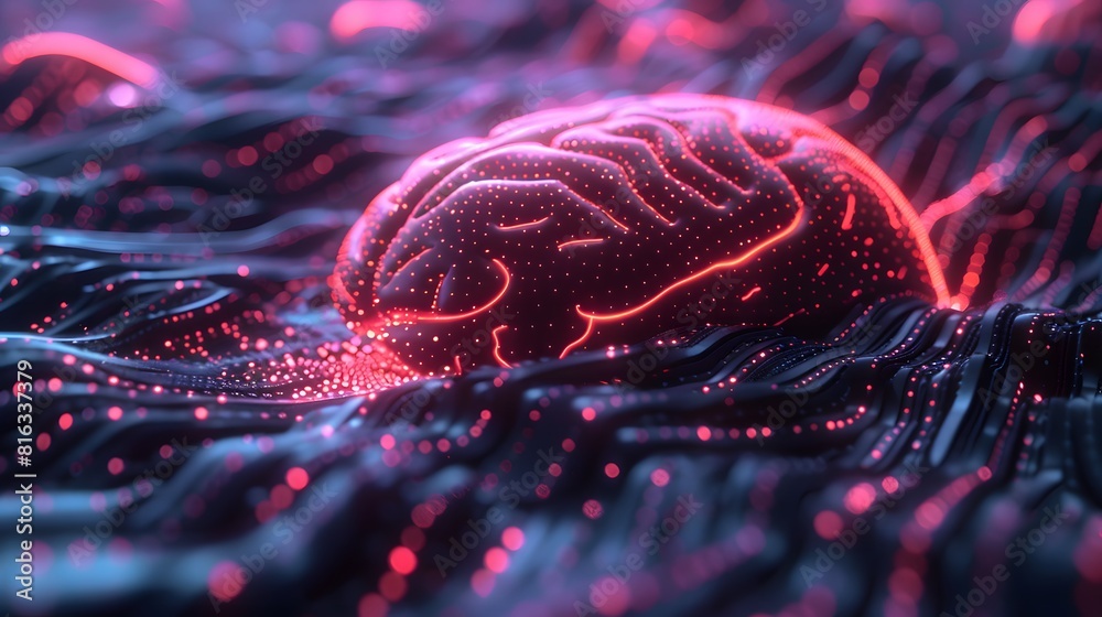 Electronic brain interwoven with intricate neural circuits, positioned ...