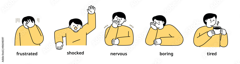 Boy upper body character expressing 5 different emotions - Set 6 ...