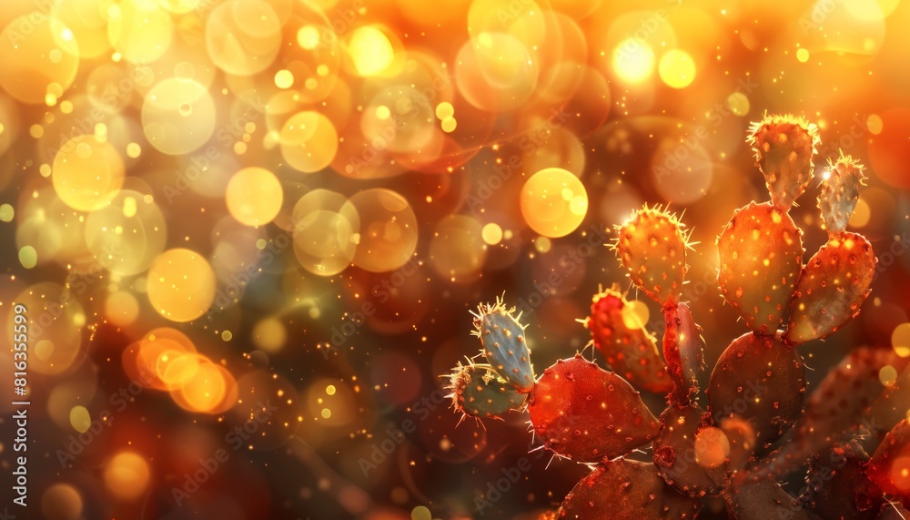 Earthy terracotta and yellow bokeh circles with cactus bokeh shapes for Cinco de Mayo ...