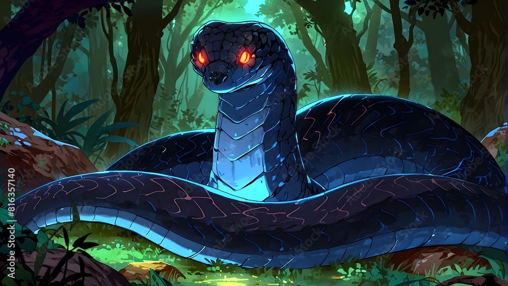Illustration of a terrifying king cobra-like creature, dark magic and ...