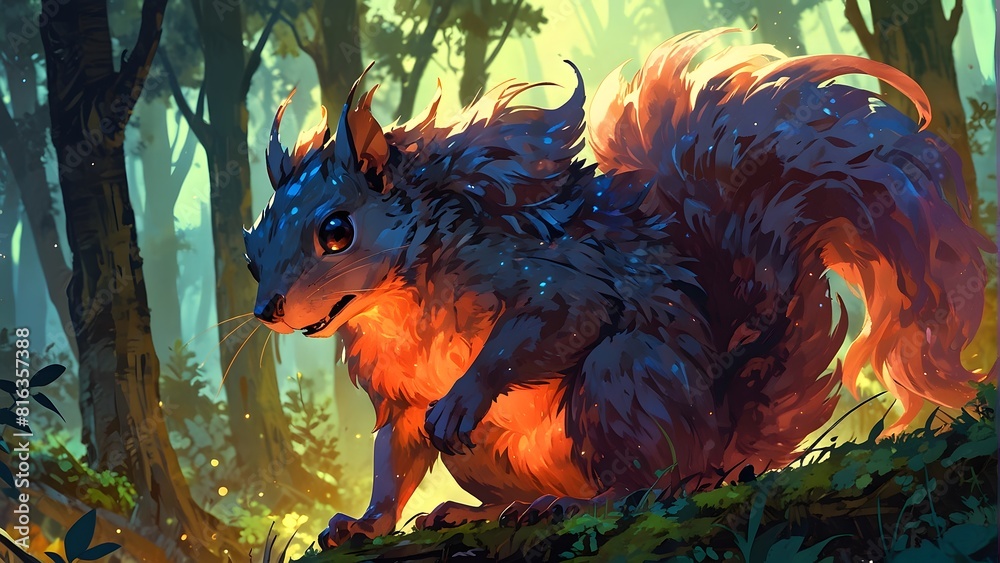 Illustration of a terrifying squirrel-like creature, dark magic and ...
