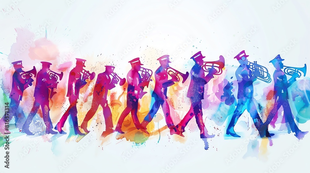 Marching band flat design side view parade theme watercolor ...