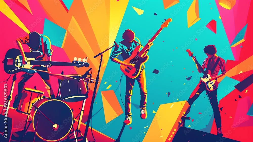 Pop band flat design top view tour theme animation vivid Stock ...