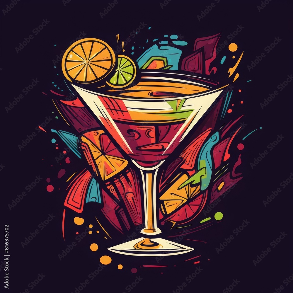 Signature cocktail flat design front view mixology art theme cartoon ...