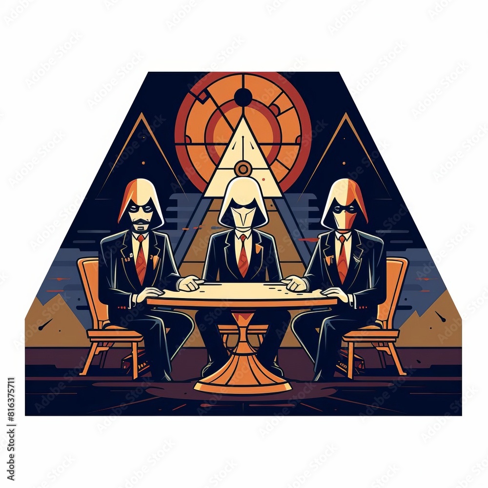 Secret society flat design front view covert meeting theme cartoon ...